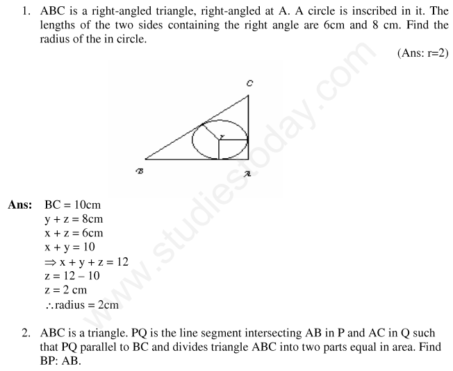 CBSE Class 10 Mathematics Triangles Assignment Set C CBSE Class 10 Mathematics Triangles Assignment Set C